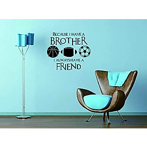 DNVEN Kids Sports Learning Basketball Football Soccer Vinyl Wall Stickers Decals Quotes Brothers Friends Kid Rooms Sports Decors Quotes Kids Wall Decals Black 20 inches x 23 inches
