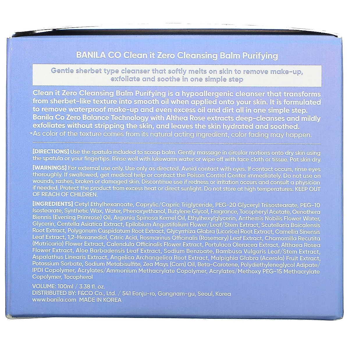 BANILA CO Clean It Zero Purifying Cleansing Balm Makeup Remover & Face Cleanser, Sensitive Skin, Balm to Oil, Double Cleanse, Acne, Breakouts, Redness