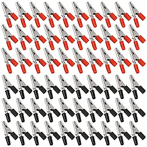 Glarks 60Pcs 53MM Insulated Alligator Clip Clamp Assortment Kit, Red Black Electrical Test Clamps with Plastic Hands for Electrical Testing