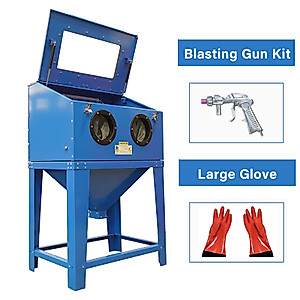 Cimcame Sandblasting&Sandblaster Cabinet 90 Gallon with Dust Collection Reclaimer System Floor Abrasive Blast Cabinet for Rust Grime Paint Removing