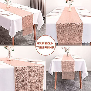 Rose Gold Table Runner (12X108 inch, 2-Pack ), FGSAEOR Sequin Sparkle Table Runners Fit for Rectangle Round Tables, Party Supplies Decorations for Wedding Birthday Celebration Baby Shower Christmas