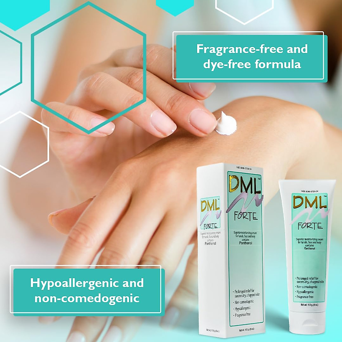 DML Forte Skin Care- Super-Hydrating Hand, Face, and Body Moisturizer/ Hypoallergenic Face Moisturizer for Dry and Cracked Skin/ Gentle Moisturizing Cream Safe for Faces and Sensitive Skin / 4 oz
