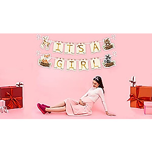 Woodland Animal Creatures ITS A GIRL Banner for Baby Shower Decoration Deer, Fox, Raccoon and Bear / Wild One, Boho Themed Party Supplies