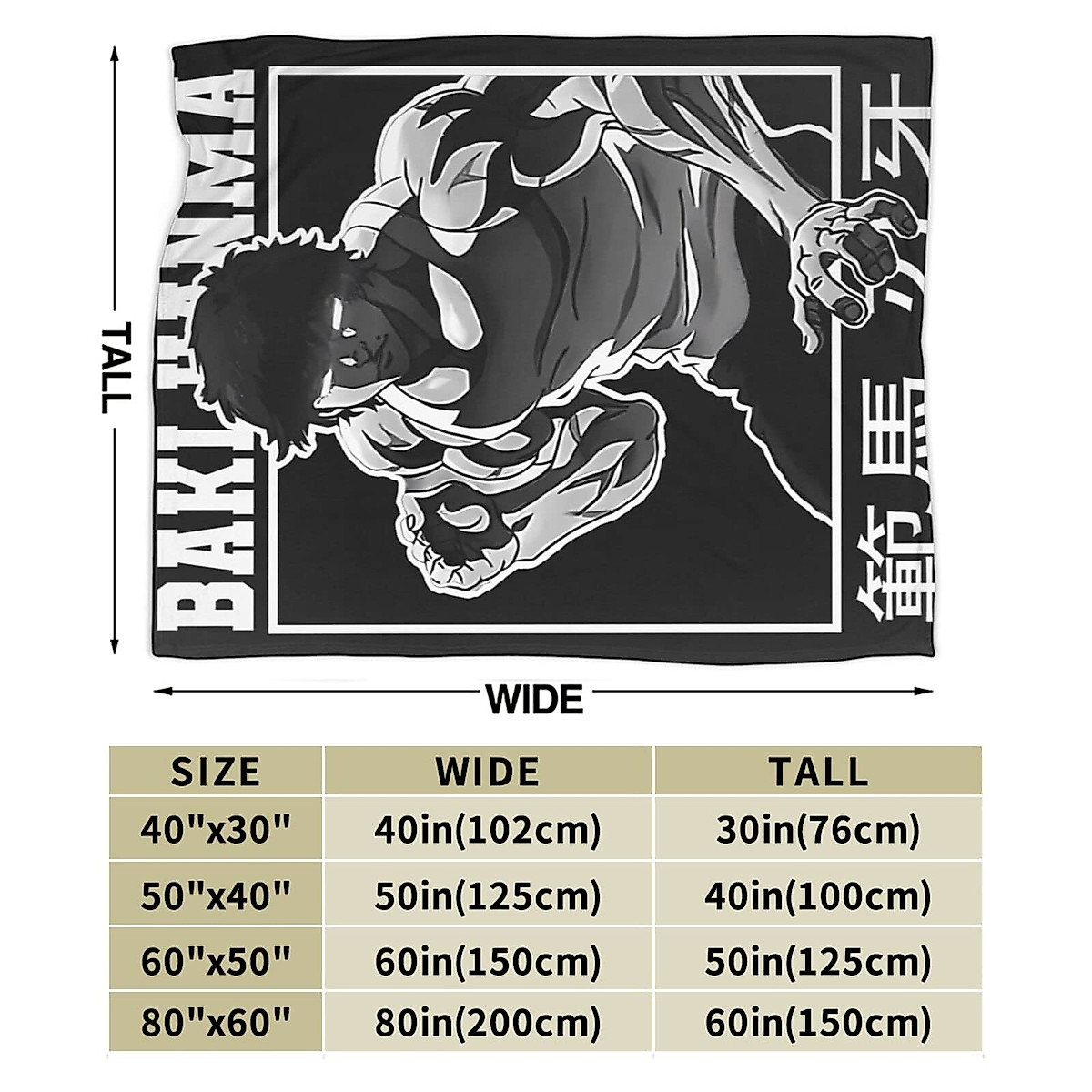 Anime Baki The Grappler Baki Hanma Throw Blanket Ultra-Soft Micro Fleece Cozy Warm Suitable for All Living Rooms/Bedrooms/Sofa 40"X30"