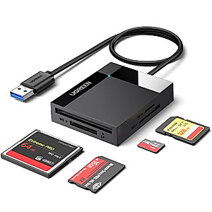 UGREEN SD Card Reader USB 3.0 Card Hub Adapter 5Gbps Read 4 Cards Simultaneously CF, CFI, TF, SDXC, SDHC, SD, MMC, Micro SDXC, Micro SD, Micro SDHC, MS, UHS-I (Black)