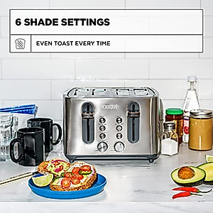Crux 4-Slice Toaster with Extra Wide Slots & 6 Setting Shade Control, Black Stainless Steel