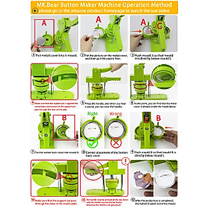 MK.Bear Button Maker Machine 75mm (3 in), DIY Button Pin Maker Machine Kit, Button Press Machine with 100 Sets Button Making Supplies & Circle Cutter & Magic Book