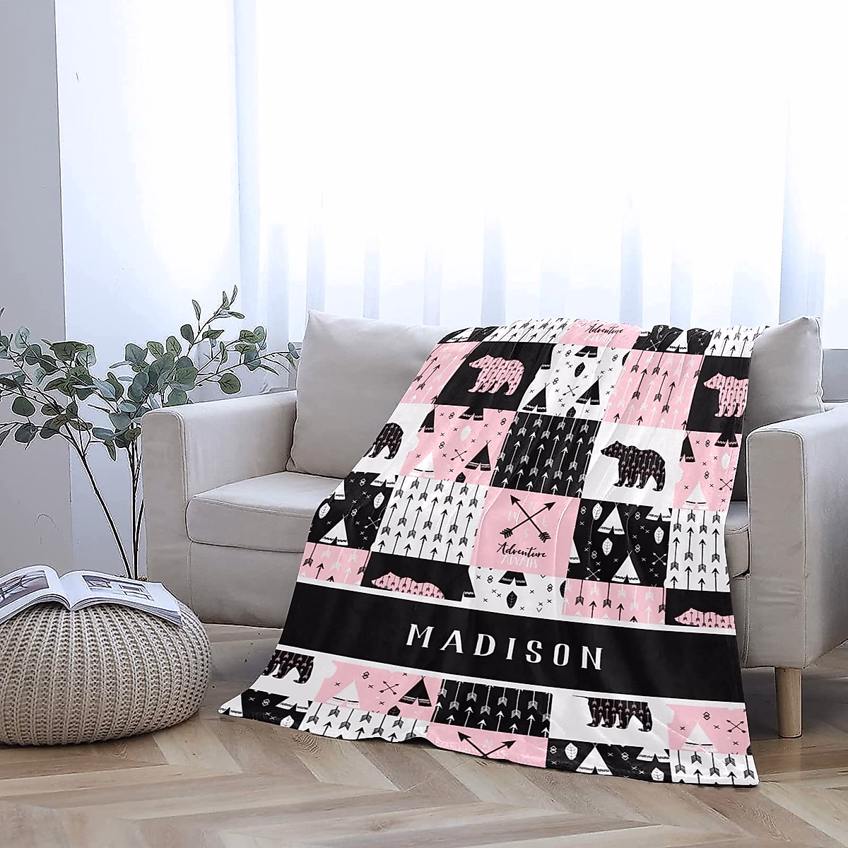 Woodland Custom Baby Blanket for Girls Personalized Baby Blanket with Name Swadding Recieving Blankets Custom Gifts for Newborn Girls Baby Items Essentials - Pink Woodland 30X40in