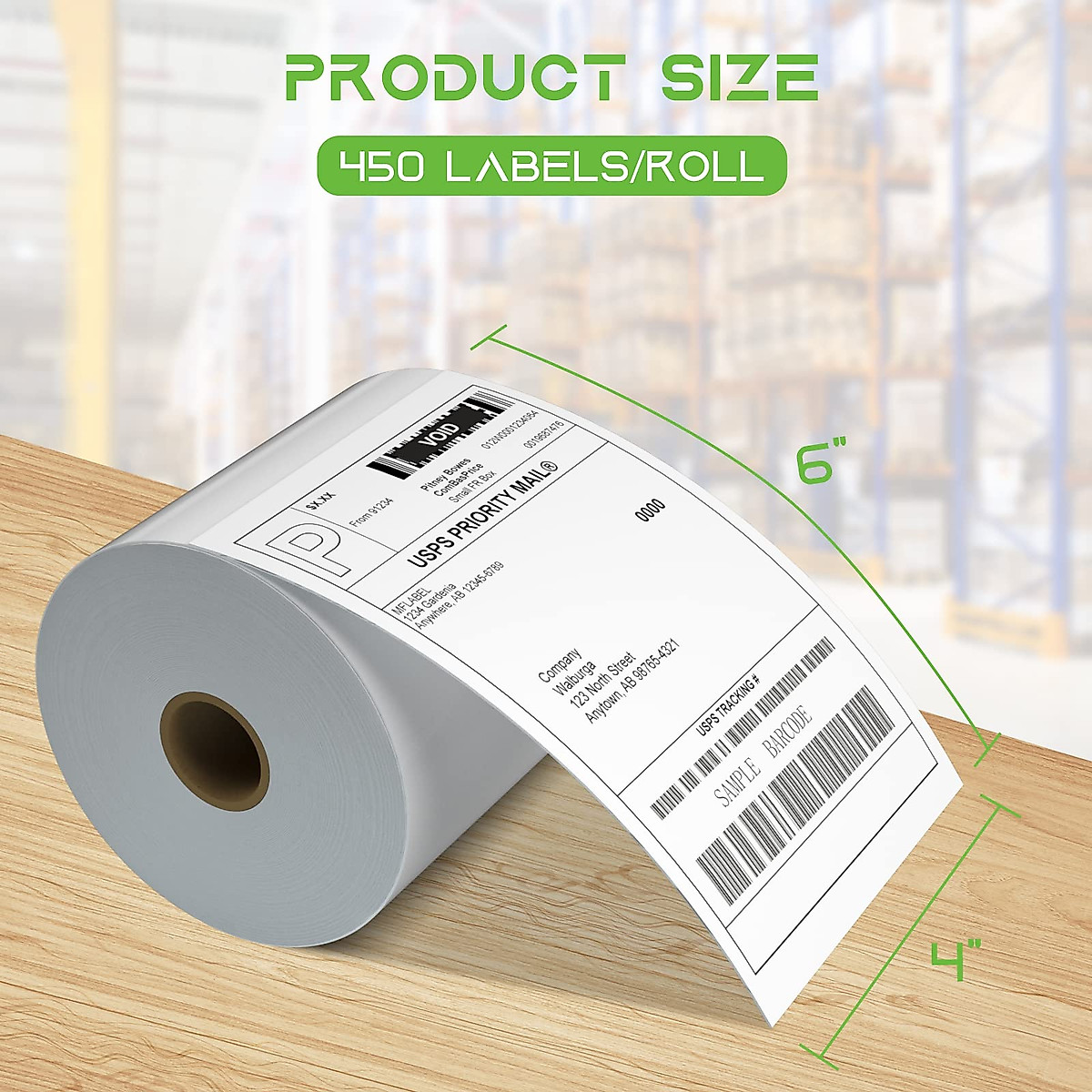 MFLABEL® 4 Rolls of 450 Direct Thermal Shipping Labels 4x6 for Zebra 2844 Zp-450 Zp-500 Zp-505