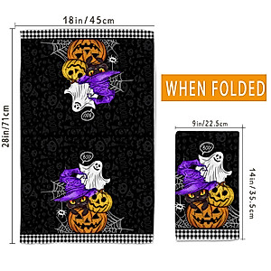 Unibyby Halloween Kitchen Towels, Halloween Pumpkin Towels Set of 2, Trick or Treat Dish Towels for Kitchen with Black Cat and Ghost Buffalo Plaid Decorations for Home, 18x28 Inches