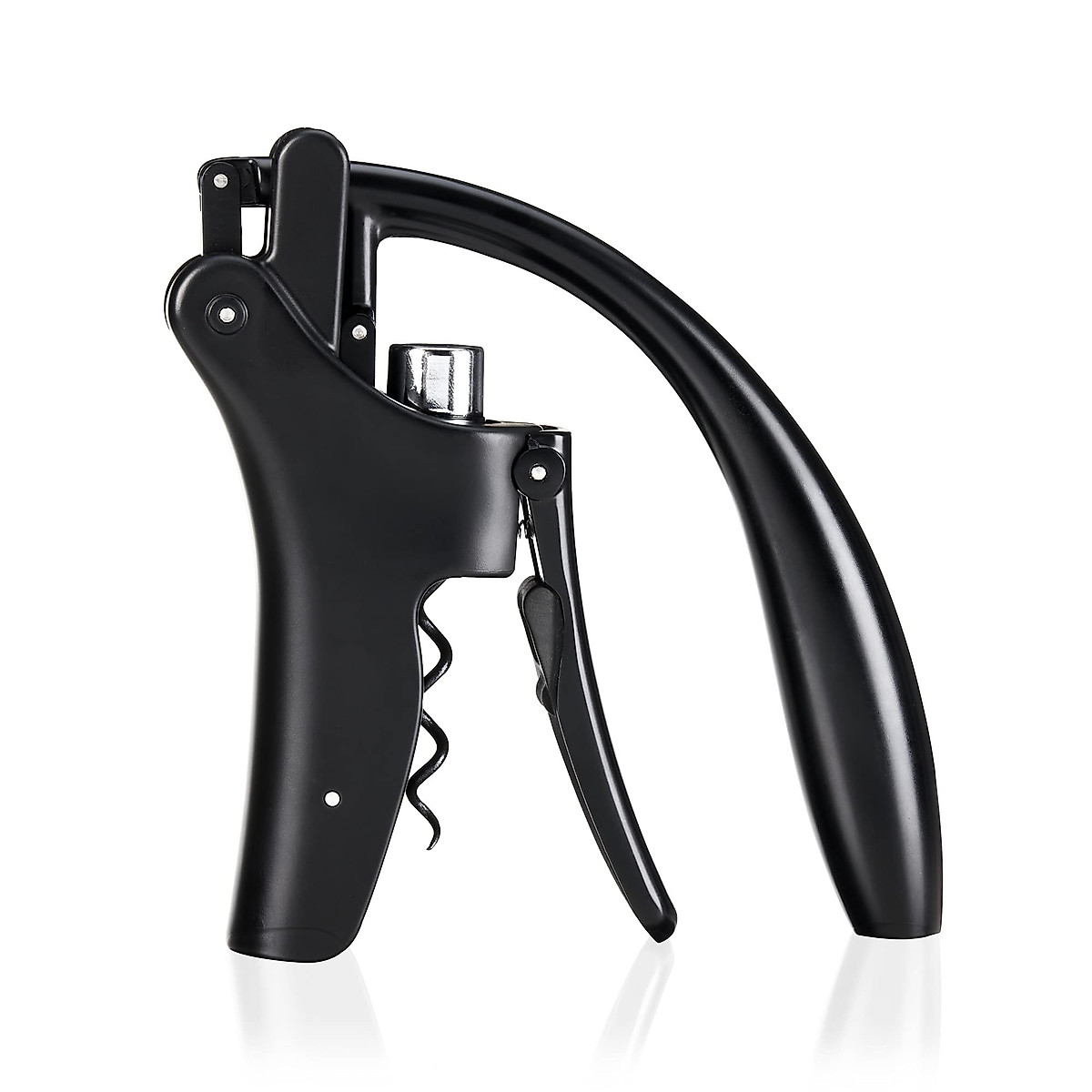 True Lever Corkscrew Vertical Wine Opener, Two-Motion Ergonomic Handle, Non-Stick Worm Black (10186)