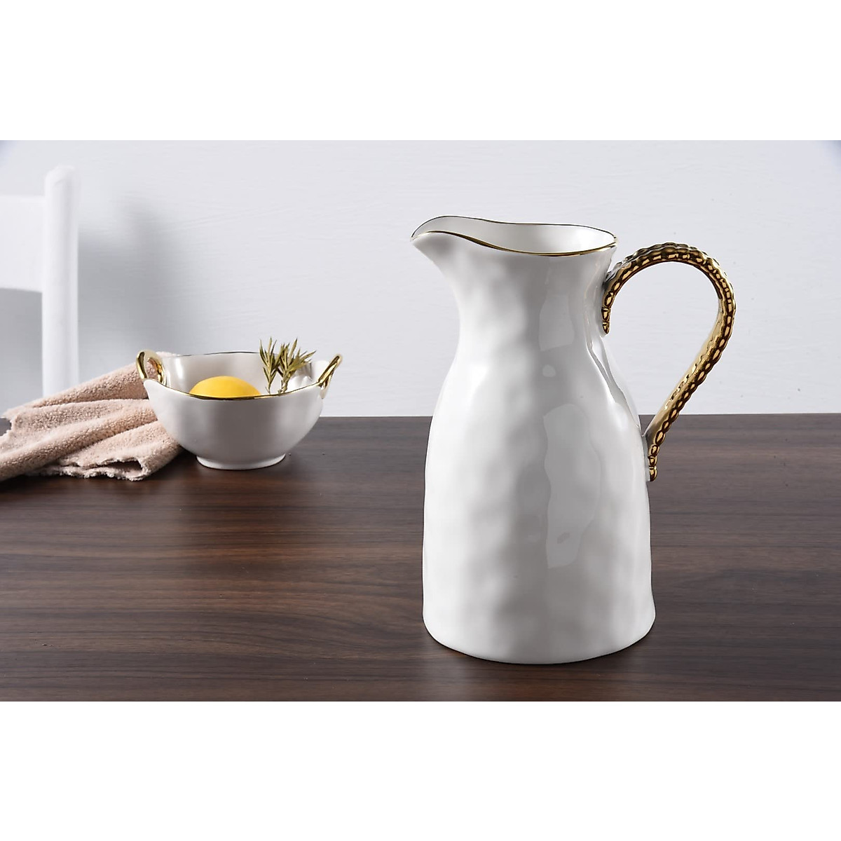 Pampa Bay Golden Salerno Titanium-Plated Porcelain Water Pitcher, 8.25 x 6.25 x 4.75in
