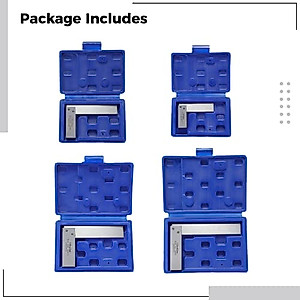 Machinist Square Set, 4-Piece High Precision Square Woodworking Wide Base Square Tool Right Angle Square L-Type Measuring Tool, 2-in, 3-in, 4-in & 5-in Squares