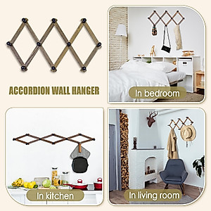 Wooden Expandable Accordion Wall Hanger,2 Pack Including 20 Peg Hooks,Perfectly Hook for Coats, Mugs,Coffee, Coat,Keys, Hat Rack,X Shap,Make Living Room Decorative and Neat,Rustic Style (Brown)
