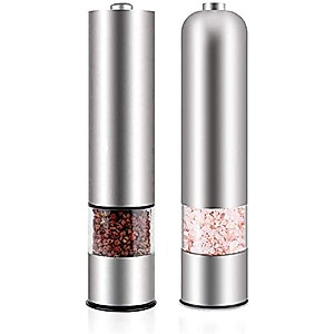 Stainless Steel Electric Salt And Pepper Grinder Set, Ceramic Grinding Blades, Automatic Grinder Shaker Battery Operated (2 Pack) Household