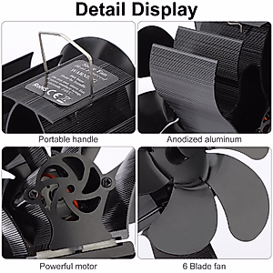 Wood Stove Fan,6 Blades Wood Stove Fan Heat Powered,Silent Design Powered High Efficiency Fireplace Fan,Wood Stove Accessories,Non Electric Fan for Wood/Log Burner Stove(Include Magnetic Thermometer)