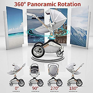 Hot Mom Baby Stroller 360 Degree Rotation Function, Pu Leather Baby Bassinet and Seat Combo Pushchai & Pram, Grey