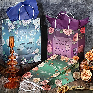 Tenceur 32 Pcs Bible Gift Paper Bags Religious Gift Bags with 32 Tissues Bible Verse Paper Gifts Bags with Handles Christian Gift Bag Inspirational Flower Party Favor Bags for Wedding Birthday Favors