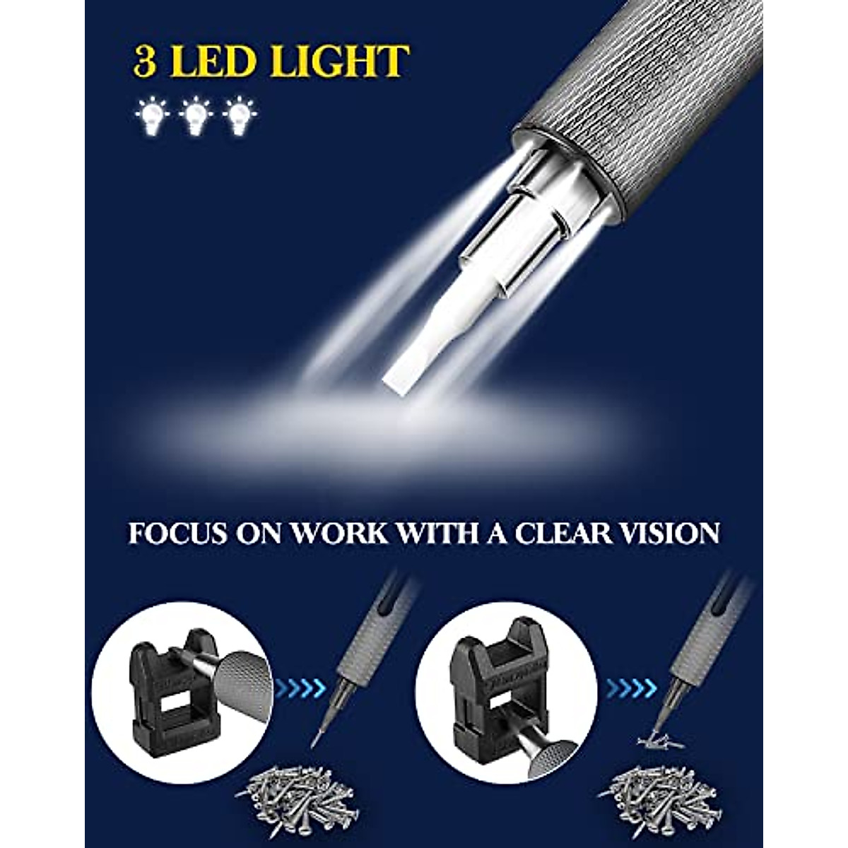 ONUEMP Mini Electric Precision Screwdriver Cordless, Anti-Slip Rechargeable Power Screwdrivers Set, with 55 Precision Bits, 3 LED Light, Magnetic Pad, Repair Tool Set for Phone Laptop Watch Computer