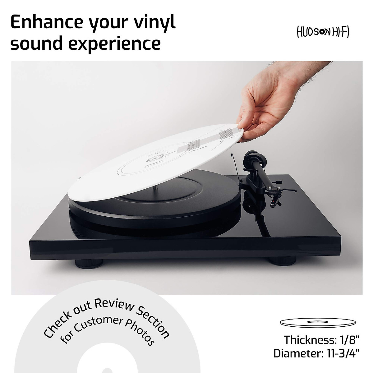 Hudson Hi-Fi Turntable Mat with Cartridge & Needle Alignment Tool- 12"x2mm PVC, Anti-Slip, Anti-Vibration, Enhances Sound Quality- LP Vinyl Calibration Plate, Protect Vinyl- Stylish Design- Born in NY