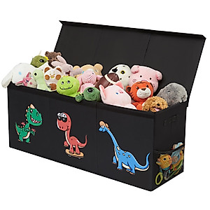 downluxe Extra Large Storage Bins with Lids and Handles, 136 L Collapsible Sturdy Storage Containers, Black Storage Basket Box Organizer for Closet, Living Room, Bedroom, 40"x13"x16", Dinosaur