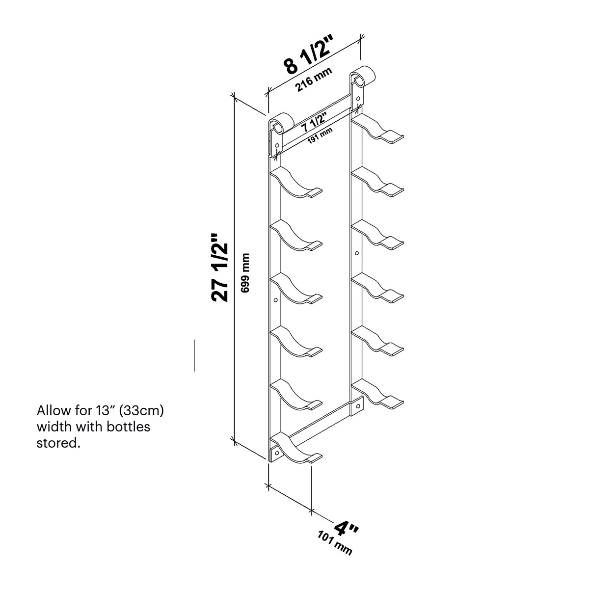 VintageView Le Rustique 6 Bottle Wall Mounted Wine Rack Stylish Modern Wine Storage with Label Forward Design (Matte Black, Set of 1)