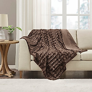 Madison Park Duke Luxury Long Faux Fur Throw Brown 50*60 Premium Soft Cozy Brushed Long Faux Fur For Bed, Coach or Sofa