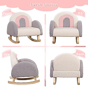 Dripex Childrens Rocking Chair, Upholstered Child Rocker, Kids Rocking Armchair with Solid Wood Legs, Kid Sofa Chair for Nursery, Playroom, Bedroom and Living Room (Pink)
