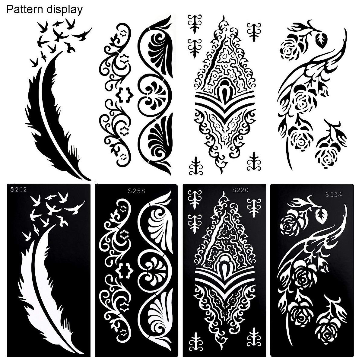 Konsait 10Sheets Large Temporary Tattoo Stencils, Reusable Henna Tattoo Sticker Template Feather Butterfly Mandala Flower Jewelry Face Body Art Glitter Tattoo Stencil Kit for Adults Women Girls