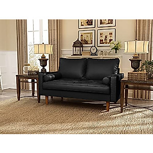 Meeyar 58" PVC loveseat, Couch for Small Apartment and Living Room,Solid Wood Frame Legs, Easy Assembly,Square Arms,31.7" D x 57.9" W x 33" H (Black, 58")