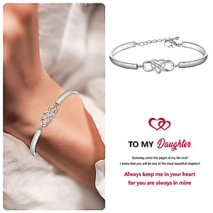 beemean Daughter Infinity Bracelet Infinity Love Heart Bracelet for Daughter-in-Law Bracelet with Inspirational Message Card Adjustable Length Bangle Bracelets(daughter)