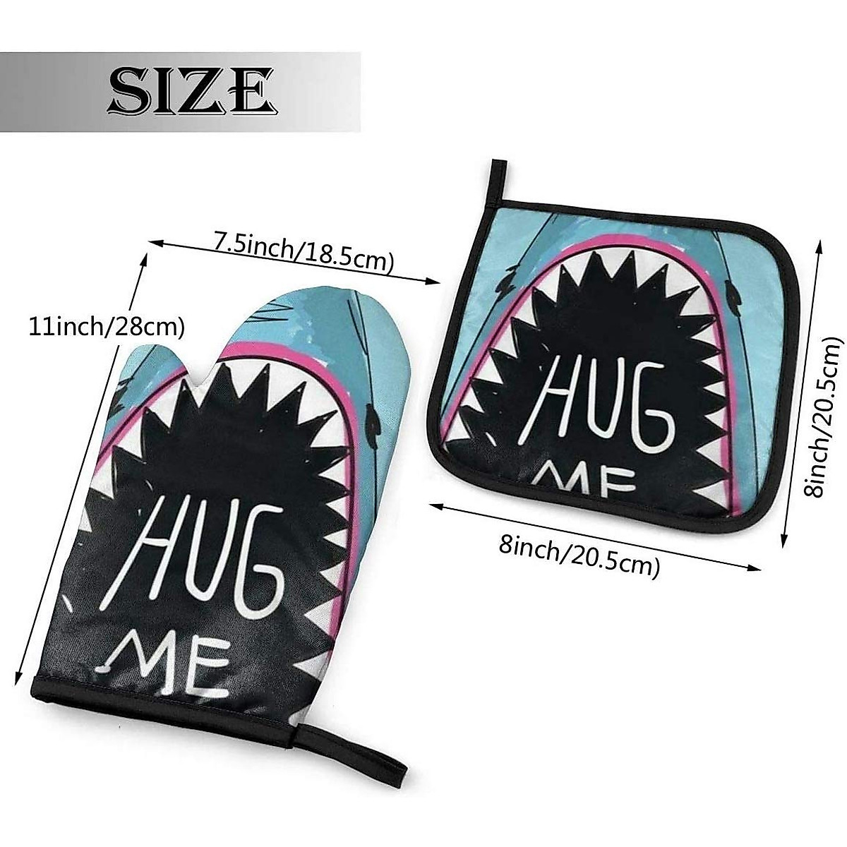 Shark Mouth Hug Me Oven Mitts and Pot Holders Sets of 2,Resistant Hot Pads,Flexible Cooking Oven Gloves for Microwave BBQ Cooking Baking Grilling
