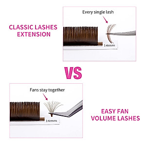 Brown Lash Extensions Easy Fan Volume Lashes Colored Lash Extensions C/D Curl Volume Lash Extension 0.07 FADLASH Self Fanning Eyelash Extensions (Dark Brown-0.07C, 8-14mm)