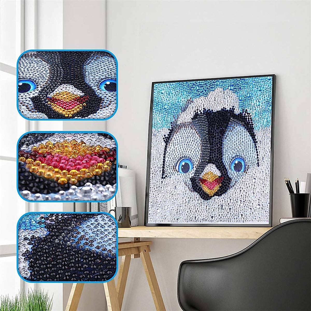 EEZYCHOIC 5D Diamond Painting Kits for Kids Full Drill Painting by Number Kits DIY Mosaic Making Arts Crafts Supplies for Children's Gifts (Penguin)