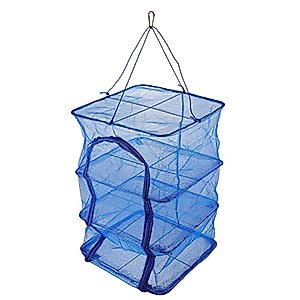 JOINPAYA Foldable Fish Cage Plants Foldable Basket Plants Outdoor Folding Fish Hanging Net Hanging Mesh Bag Fish Drying Rack Hanging Nylon Multi-Layer Net Vegetable Hanging Cage Blue