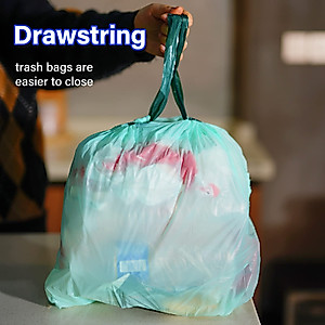 Envfender Compostable Trash Bags 4 2.6 Gallon Drawstring Biodegradable Trash Bags 100% Compost Small Trash Bags for Kitchen Bathroom Office ASTM D6400 BPI Certified Green