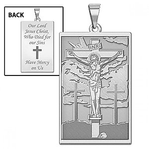 PicturesOnGold.com the Crucifixion of Jesus Doubled Sided Rectangle Religious Medal - 3/4 Inch X 1-1/4 Inch -Sterling Silver