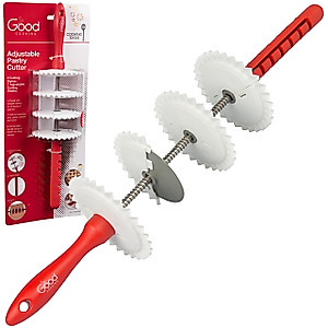 Adjustable Pastry Wheel Cutter w 4 Interchangeable Fluted, Lattice, and Straight Slicers and 7 Width Adjustments