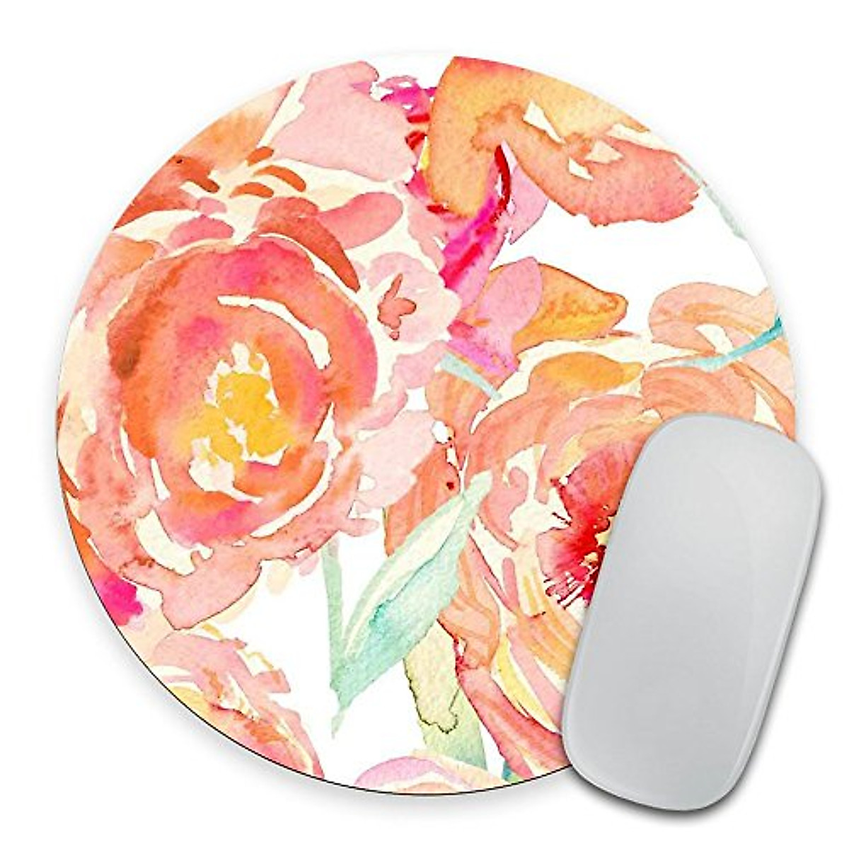 Peach Peony Circle Mouse Pad - Mousepad - Coworker Teacher Gift - Floral Print - Watercolor Flowers