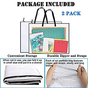 DPEI XUAN 2 Pieces Art Portfolio Bag Poster Storage Bag, with Zipper and Handle Posters Organizer Transparent White Bag for Large Posters, Poster Board, Painting, Bulletin Boards (19 x 25 inch)