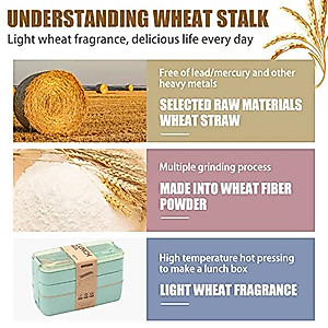 Rarapop 3 Pack Stackable Bento Box Japanese Lunch Box Kit with Spoon & Fork, 3-In-1 Compartment Wheat Straw Meal Prep Containers for Kids & Adults (Green/Pink/Beige)