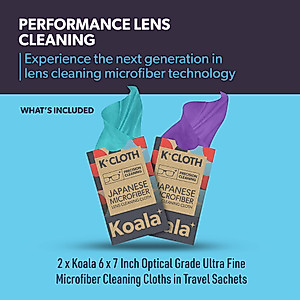 Koala Lens Cleaning Cloth | Japanese Microfiber | Glasses Cleaning Cloths | Eyeglass Lens Cleaner | Eyeglasses, Camera Lens, VR/AR Headset, and Screen Cleaning | Blue & Purple (Pack of 2)