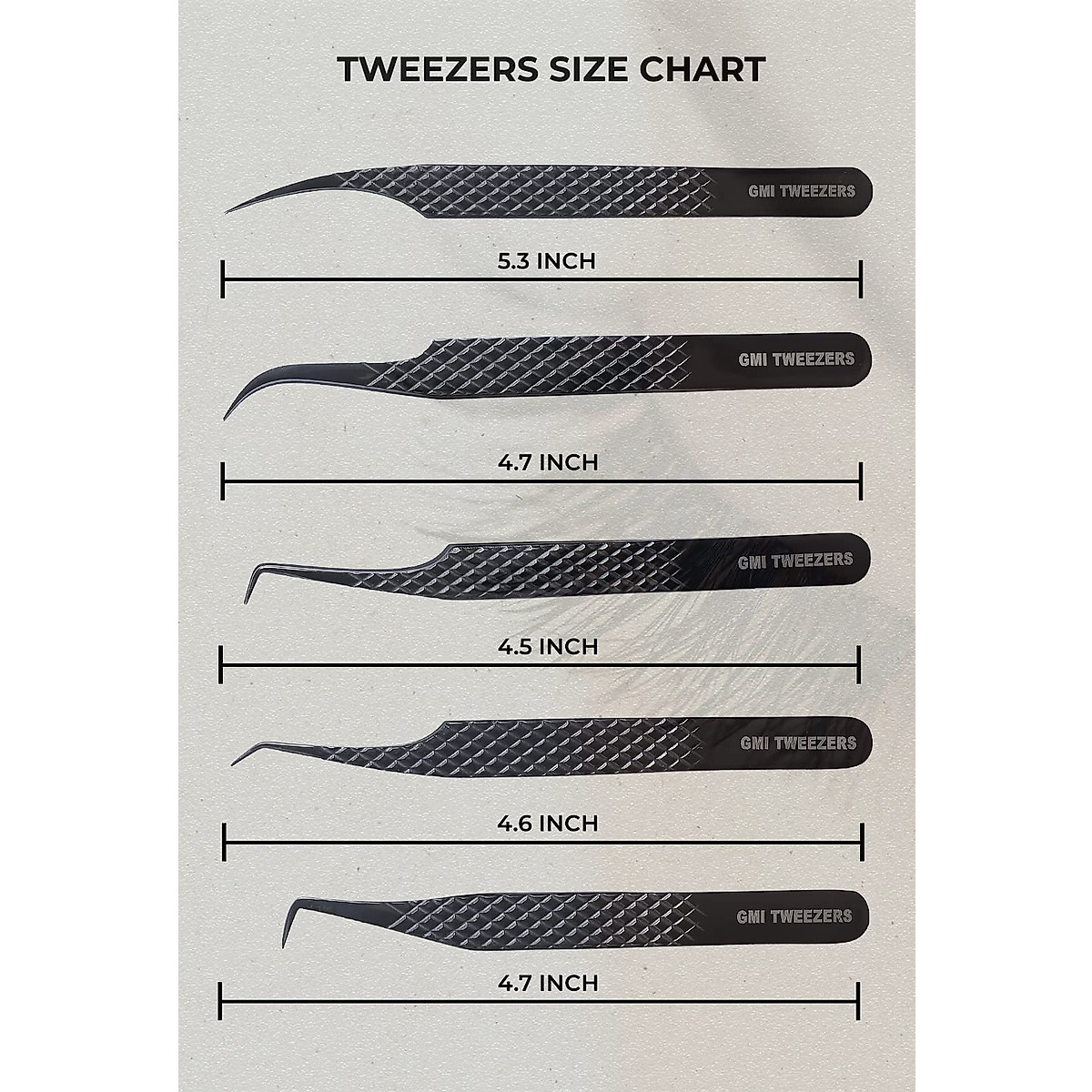 GMI Lash Tweezers - Set of 5 Eyelash Tweezers- Stainless Steel Eyelash Extension Tweezers - Multipurpose Lash Tweezers for Eyelash Extensions for Individual. (Black)