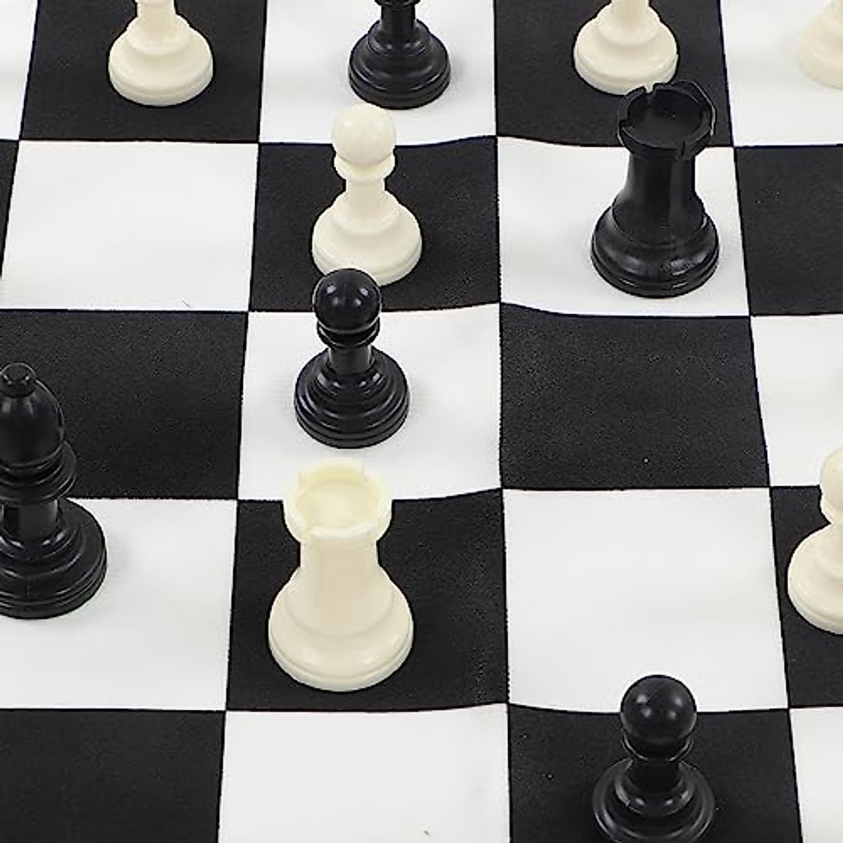 DAUERHAFT International Chess Set, 32Pcs Chess Pieces Portable PU Leather Chessboard Chess Set with Storage Bag, 75x29mm King Size Non Slip Bottom Board Game Set, for Outdoor Camping