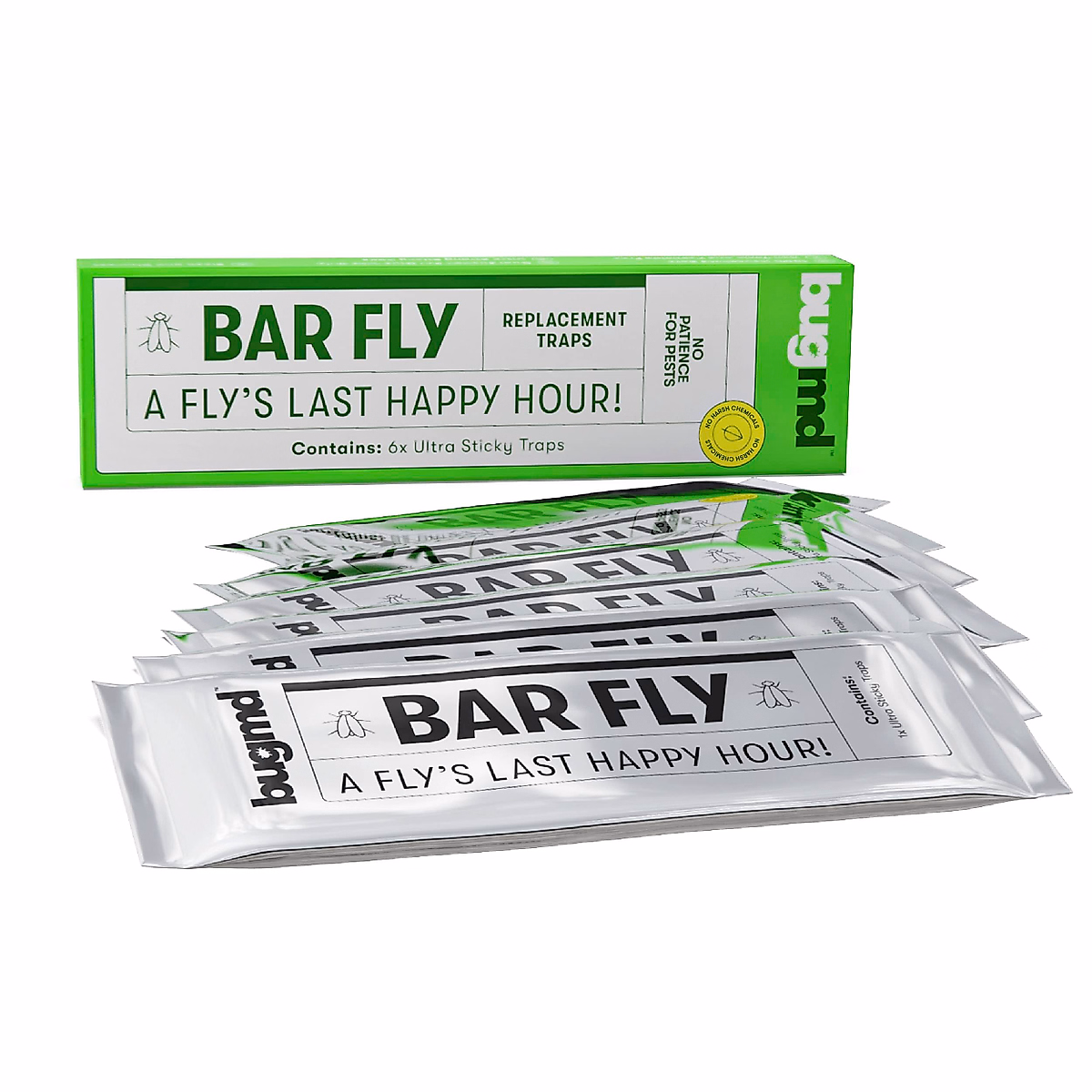 BugMD Barfly - Window Replacement Traps (6 Pack) - Window Fly Paper, Fly Trap Indoor, Window Fly Strips, Window Fly Tape, Indoor Fly Trap for Home, Fly Catcher Indoor, Indoor Fly Control