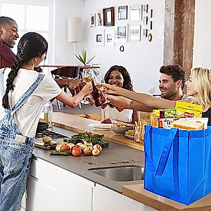 Walmicoz Reusable Grocery Bags, 10 Pack Large Foldable Shopping Bags Bulk 15"x13"x10", Eco Washable Non-woven Tote Bags with Reinforced Handles and Removable Bottom, for Groceries Gift Parties, Blue