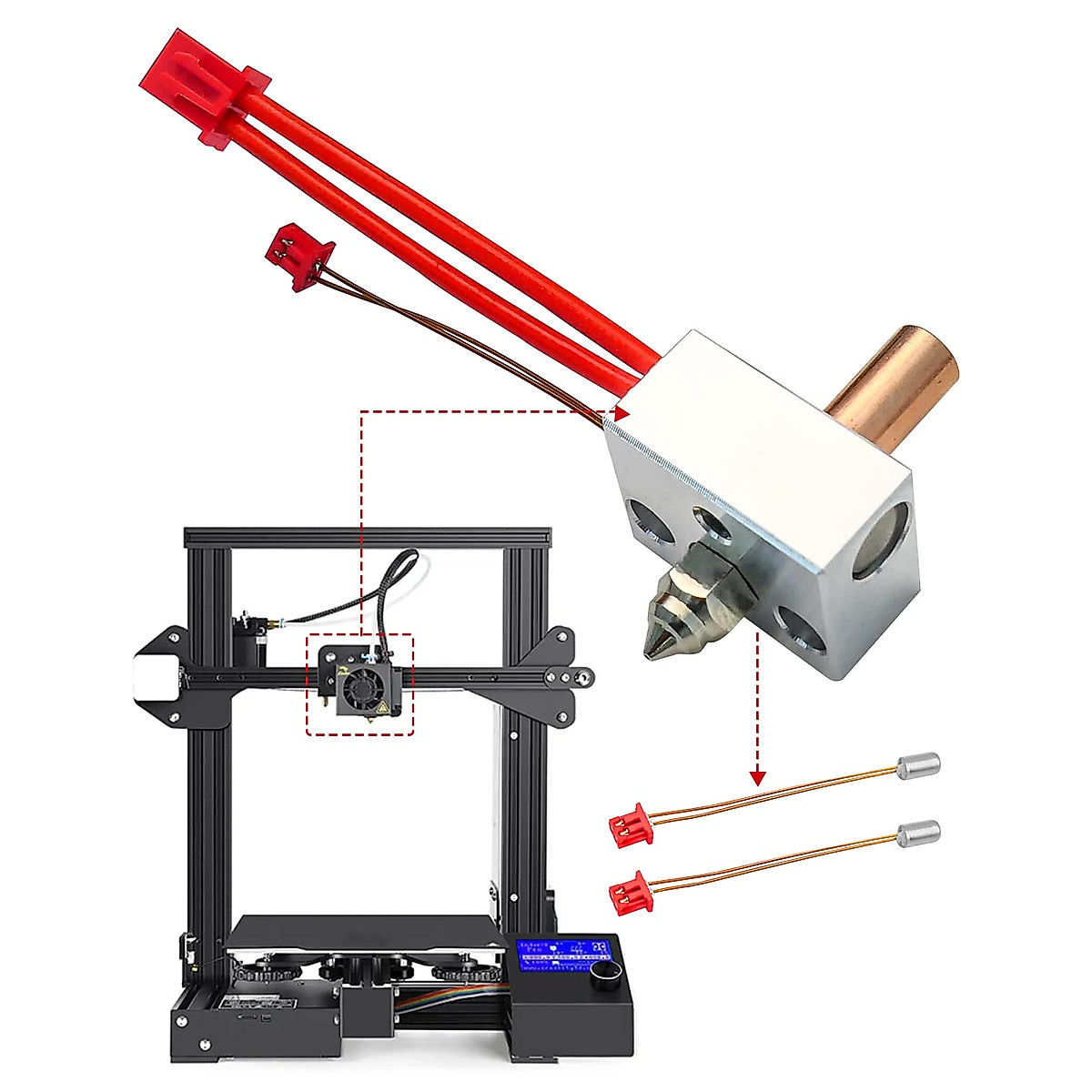 TIKSCIENCE Extruder Thermistor Temperature Sensor NTC 100K 3950 Fit for Sprite Extruder Pro FDM Ender 3 S1 CR10 Smart Pro Ender 3 SI Pro Sermoon V1 Pro 3D Printer, Red, 300℃