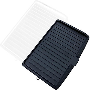 SWEETBIUTI Dish Drain Board Tilt PP Dish Drainer Quick Dry Dish Drain Board with Drain Port Dish Drying Rack Multipurpose for Kitchen Counter, Black 15.75x10.43x1.18in.
