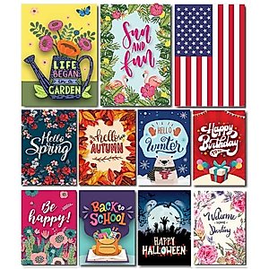 Lovely Flag Seasonal Garden Flag Set of 11| 12.5" x 18" | Double Sided | Double Stitched | Proudly Designed in USA | Garden House Yard Weather Resistant | American Flag Garden Summer Spring Flag/ Happy Birthday/ Be Happy/ Back to School/ Welcome/ Hallowee