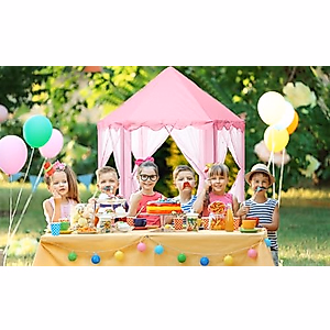 Princess Tent with Star Lights for Girls, Kids Tent Indoor or Outdoor Playhouse Toys, Pink Play Tent, 55" x 53" Castle Gifts for Kids Toddlers 3 4 5 6 7 8 9 10 Years Old